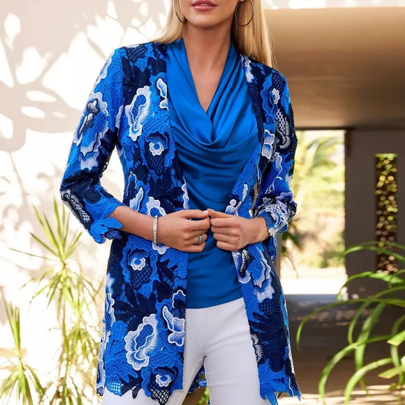 Boston Proper | Jackets & Coats | Boston Proper Floral Lace Hip Length ...